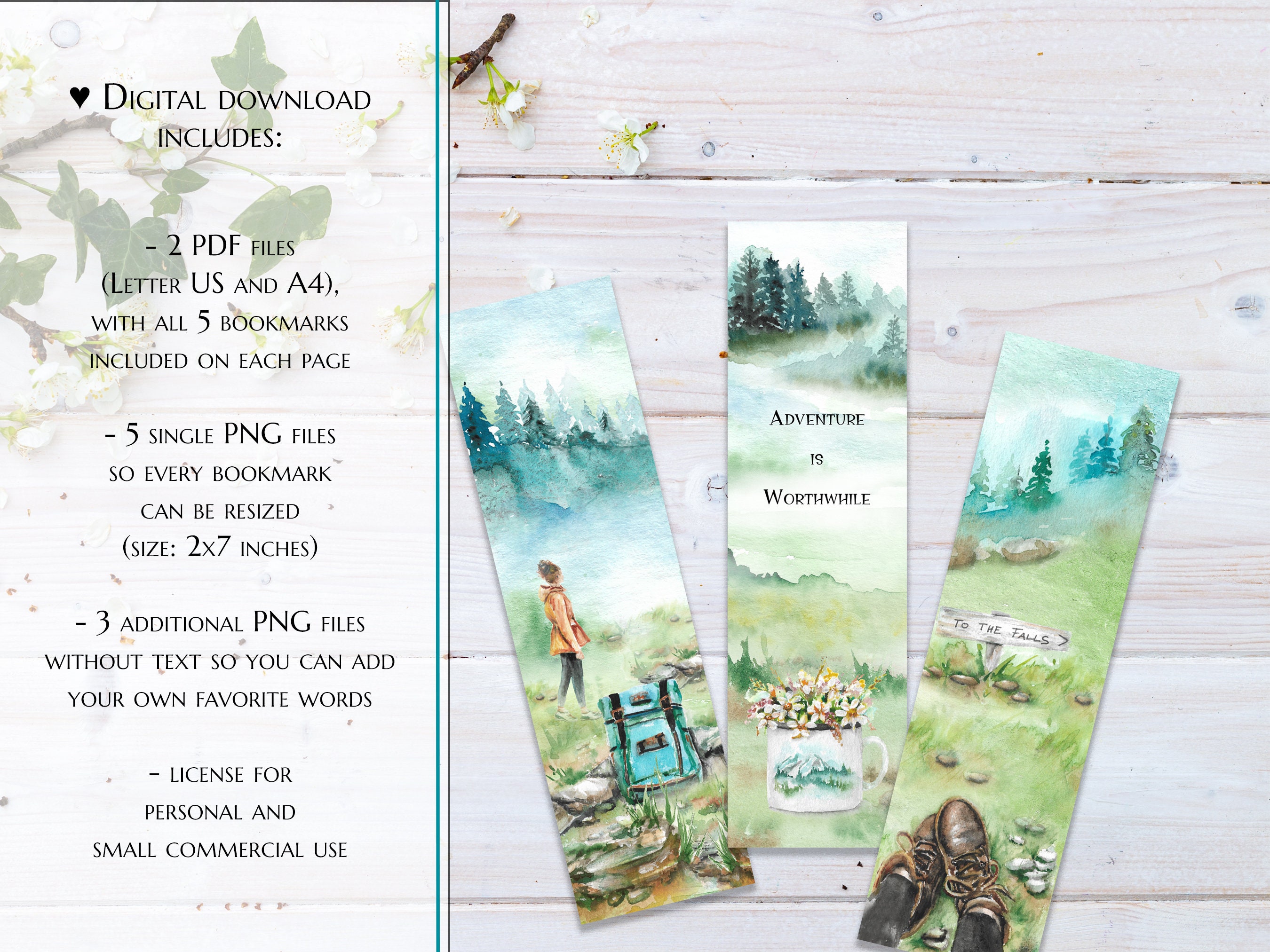 Wanderlust Printable Bookmarks, Digital Travel Bookmark, Watercolor ...