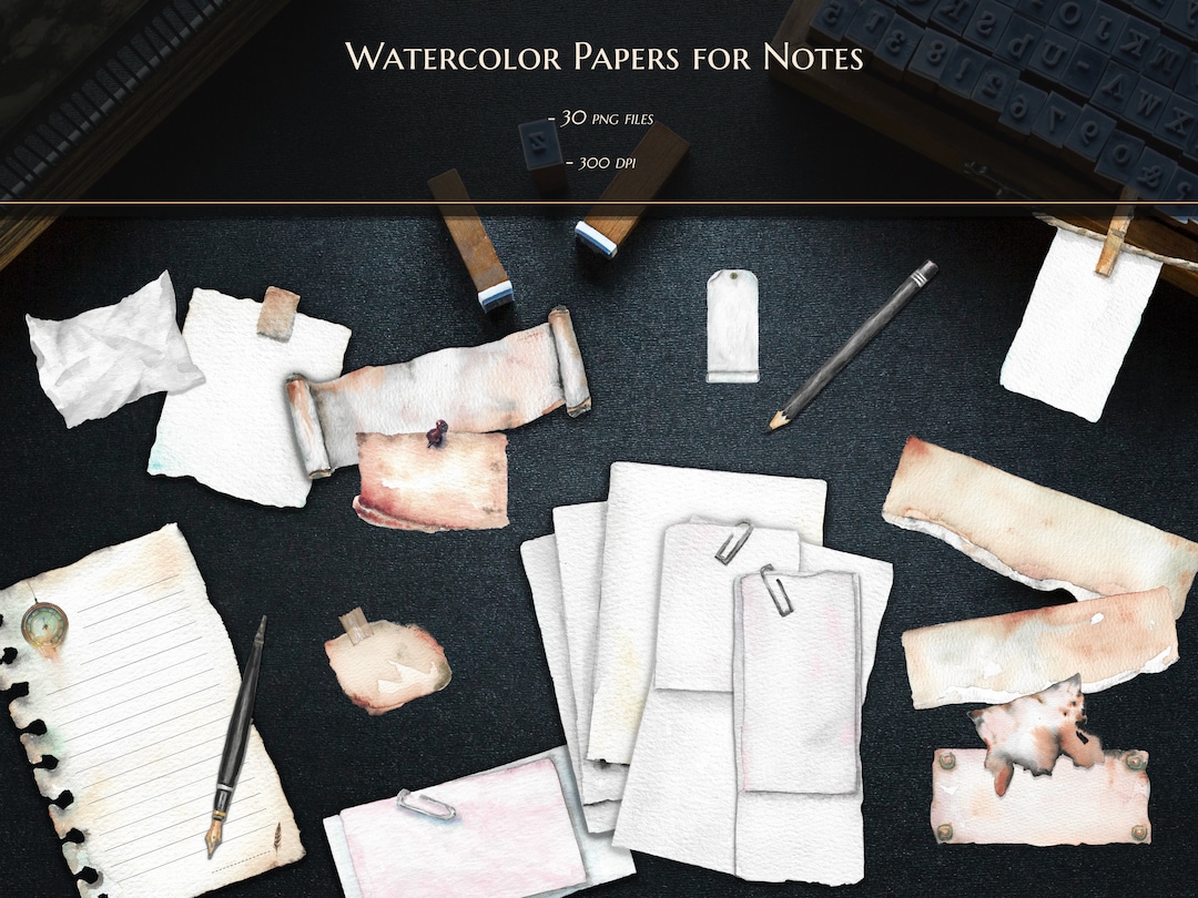 Watercolor Paper Illustrations for Small Notes, Digital Papers, Vintage ...