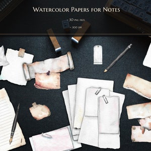 Watercolor Paper Illustrations for Small Notes, Digital Papers, Vintage ...