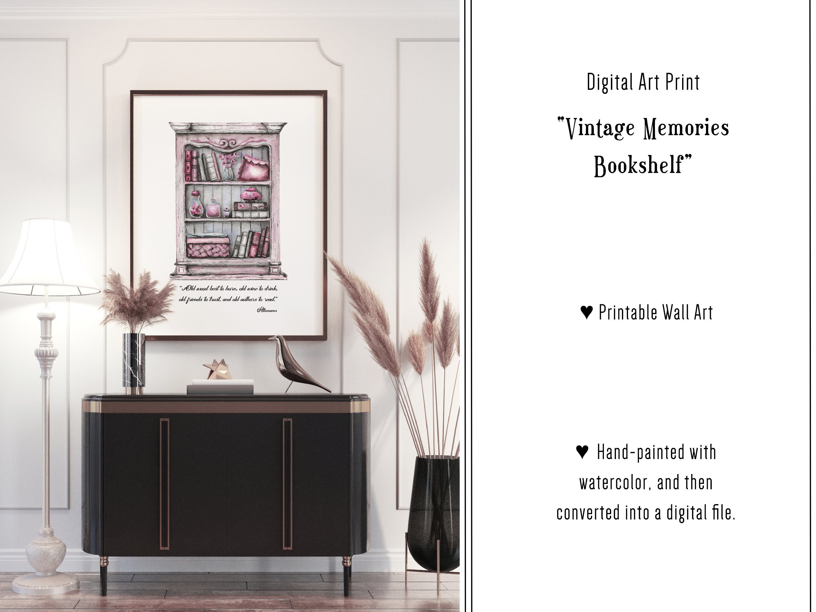 Vintage Memories Bookshelf Digital Art Print, Printable Poster With ...