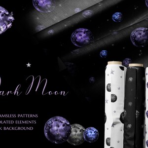 Dark Moon Clipart and Seamless Patterns Watercolor Moon - Etsy