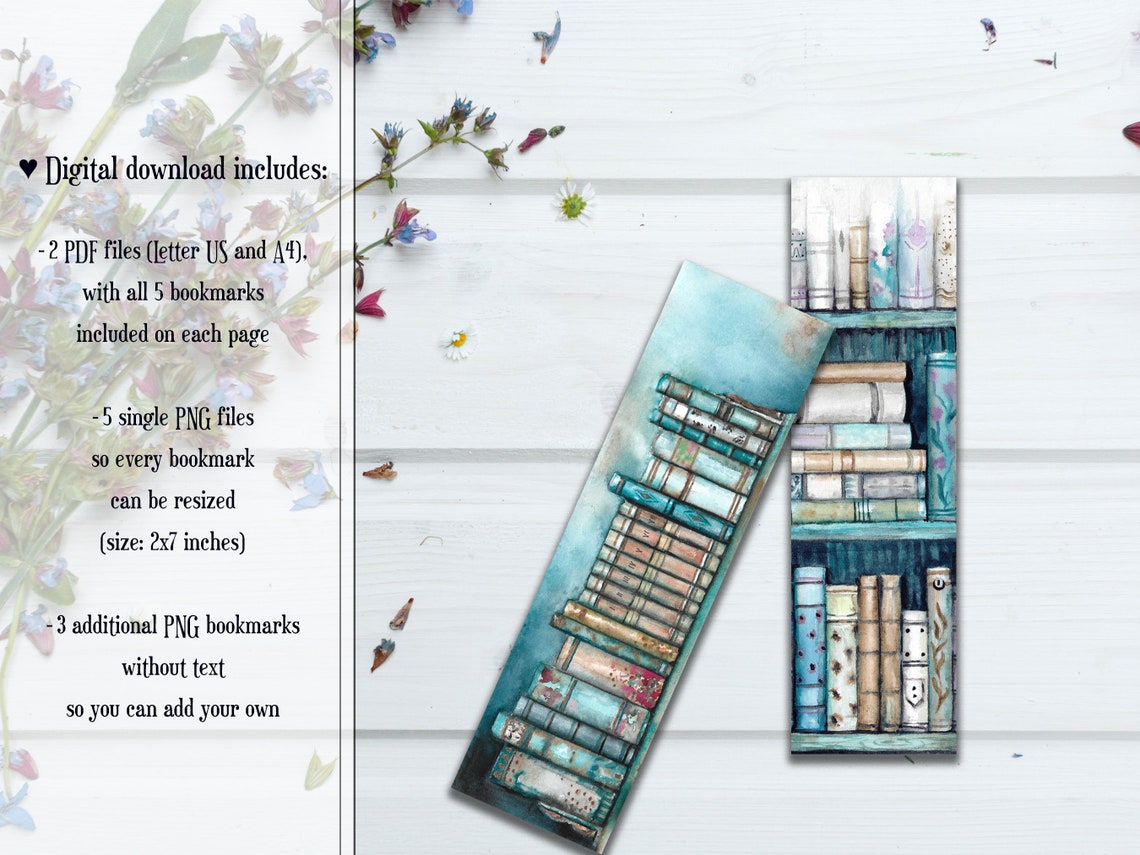 Printable Bookmarks Bookshelf PNG Bookmark With Vintage - Etsy