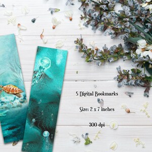 Watercolor Under the Sea Bookmarks: Sea Turtle, Jellyfish (digital ...