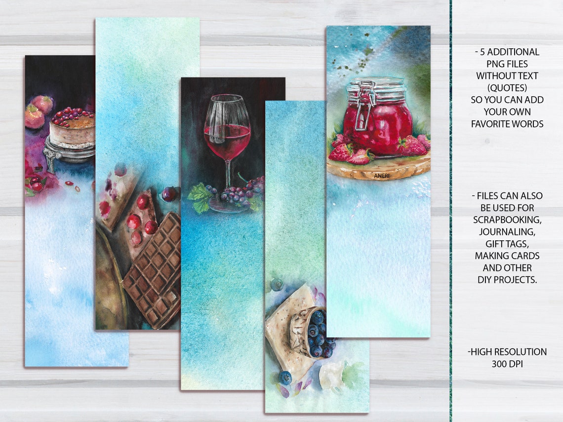 Printable Bookmarks With Food Watercolor Illustrations, Dessert Cards ...