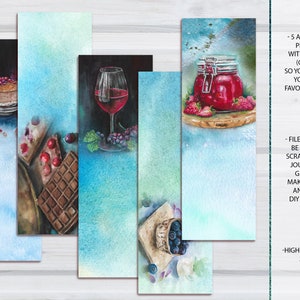 Printable Bookmarks With Food Watercolor Illustrations, Dessert Cards ...
