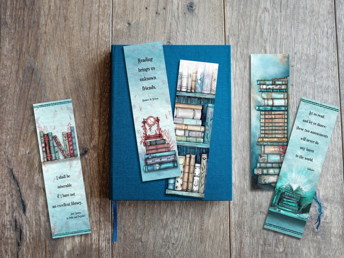 Printable Bookmarks Bookshelf PNG Bookmark With Vintage - Etsy