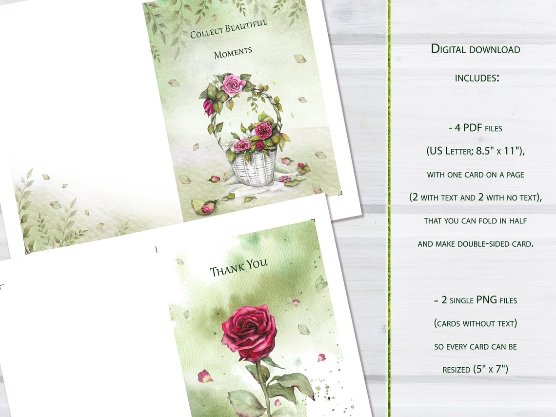 Digital Greeting Cards Printable Rose Card Happy Birthday - Etsy