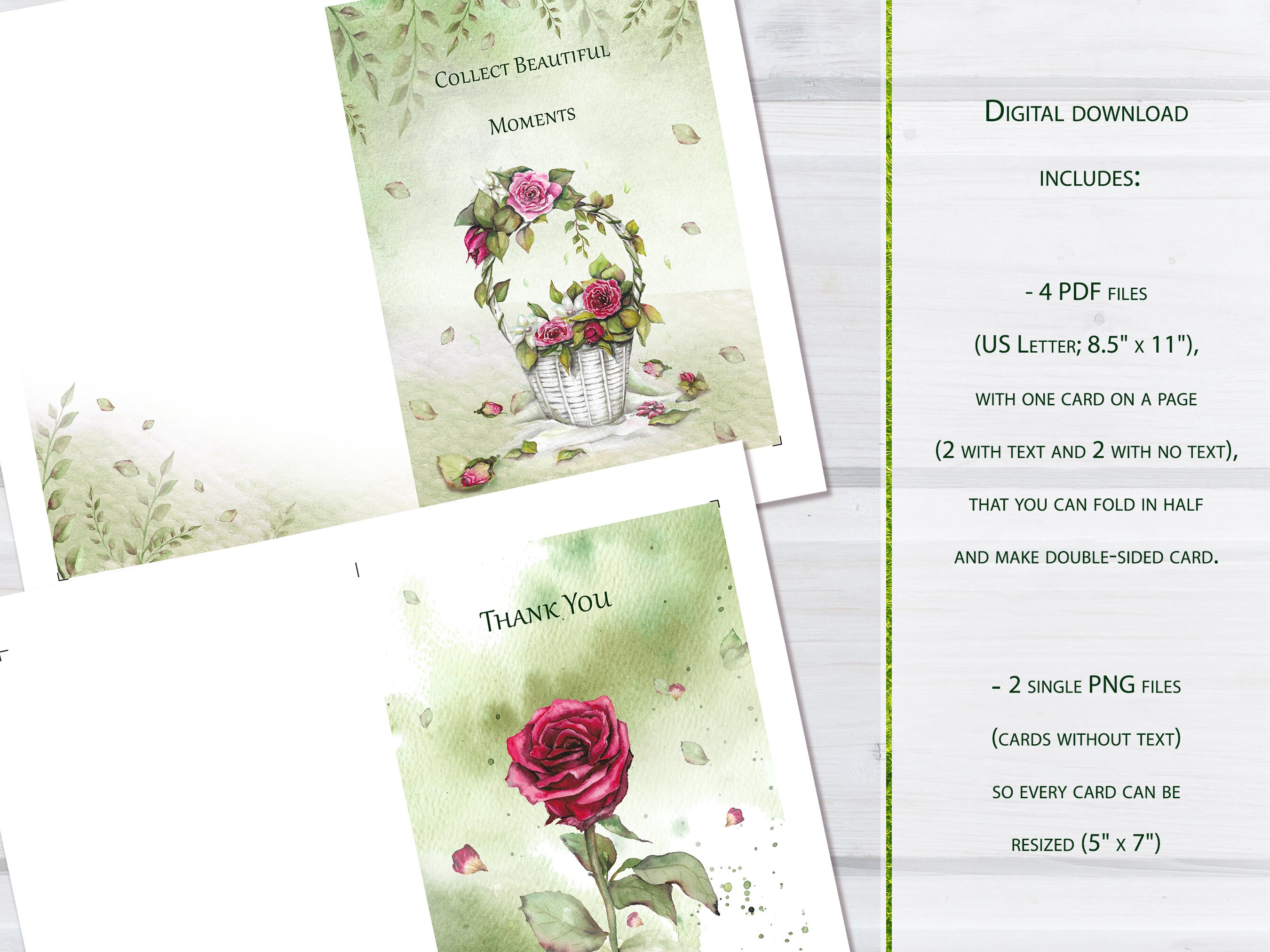 Digital Greeting Cards Printable Rose Card Happy Birthday - Etsy