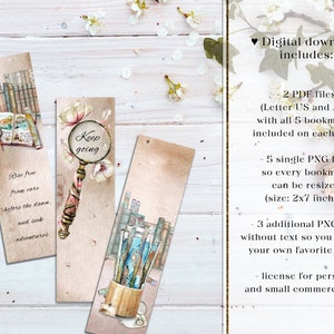 Books and Maps Digital Bookmarks, Vintage Travel Printable Bookmarks ...