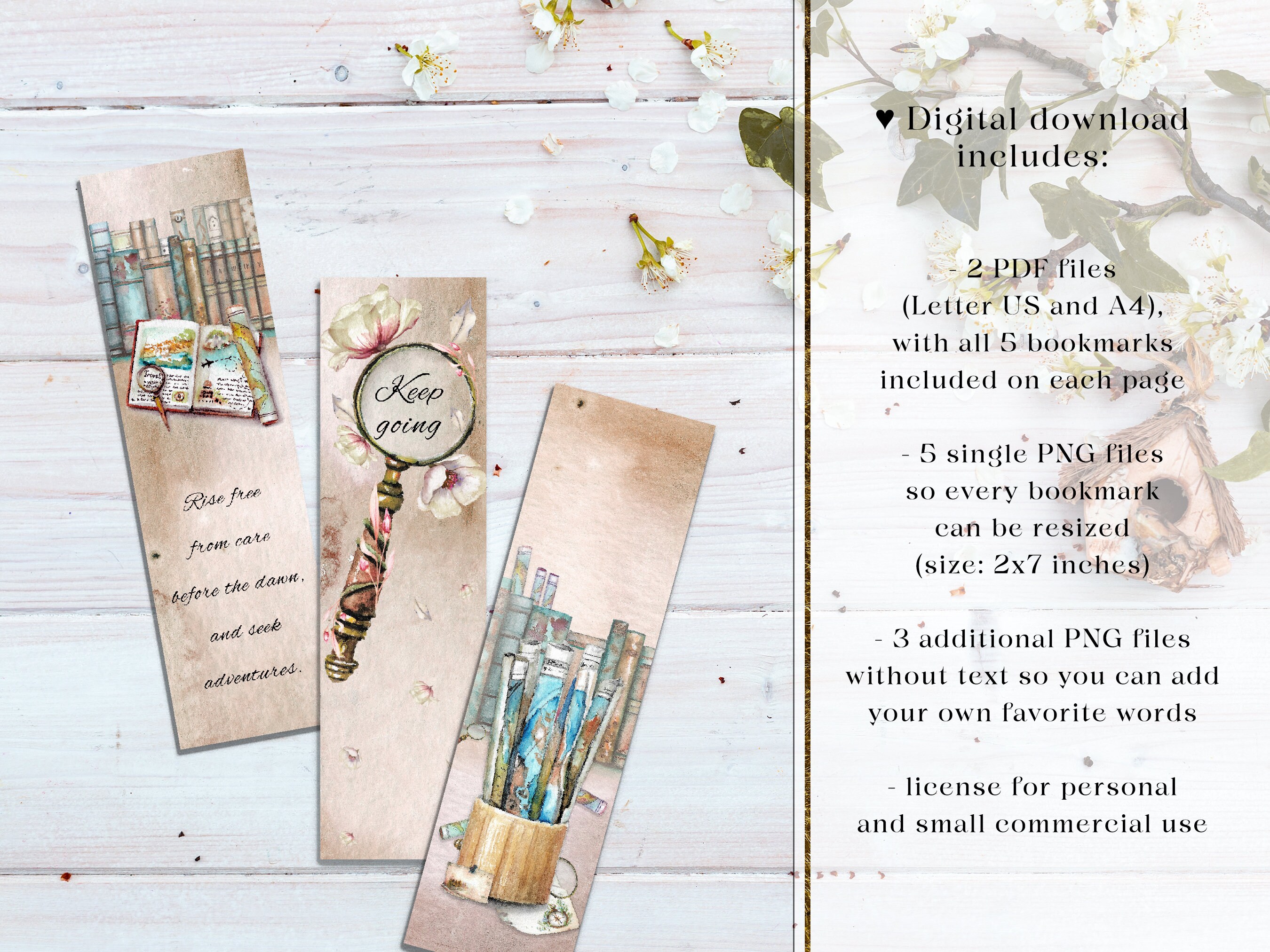 Books and Maps Digital Bookmarks, Vintage Travel Printable Bookmarks ...