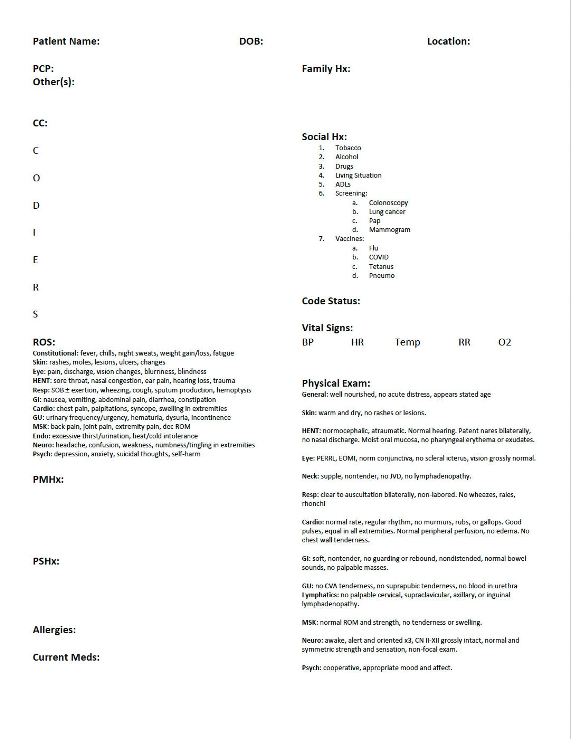 Clinical Year - Internal Medicine H&P Templates - Etsy