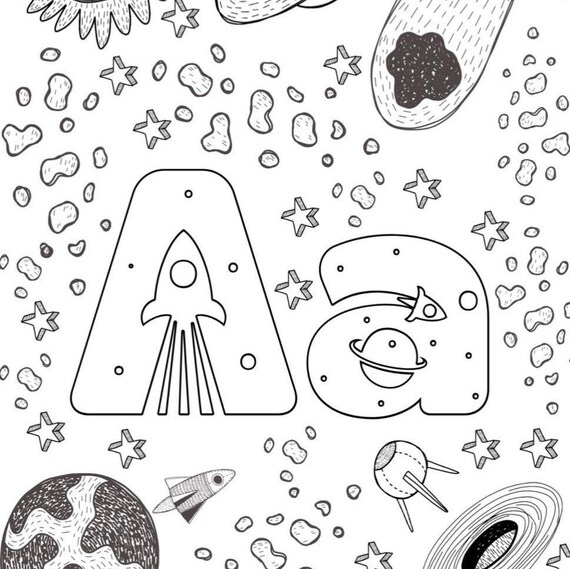 Space Alphabet Coloring Book - Etsy