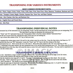 Transpose It! Music Transposition Chart for Guitar Saxophone Trumpet ...