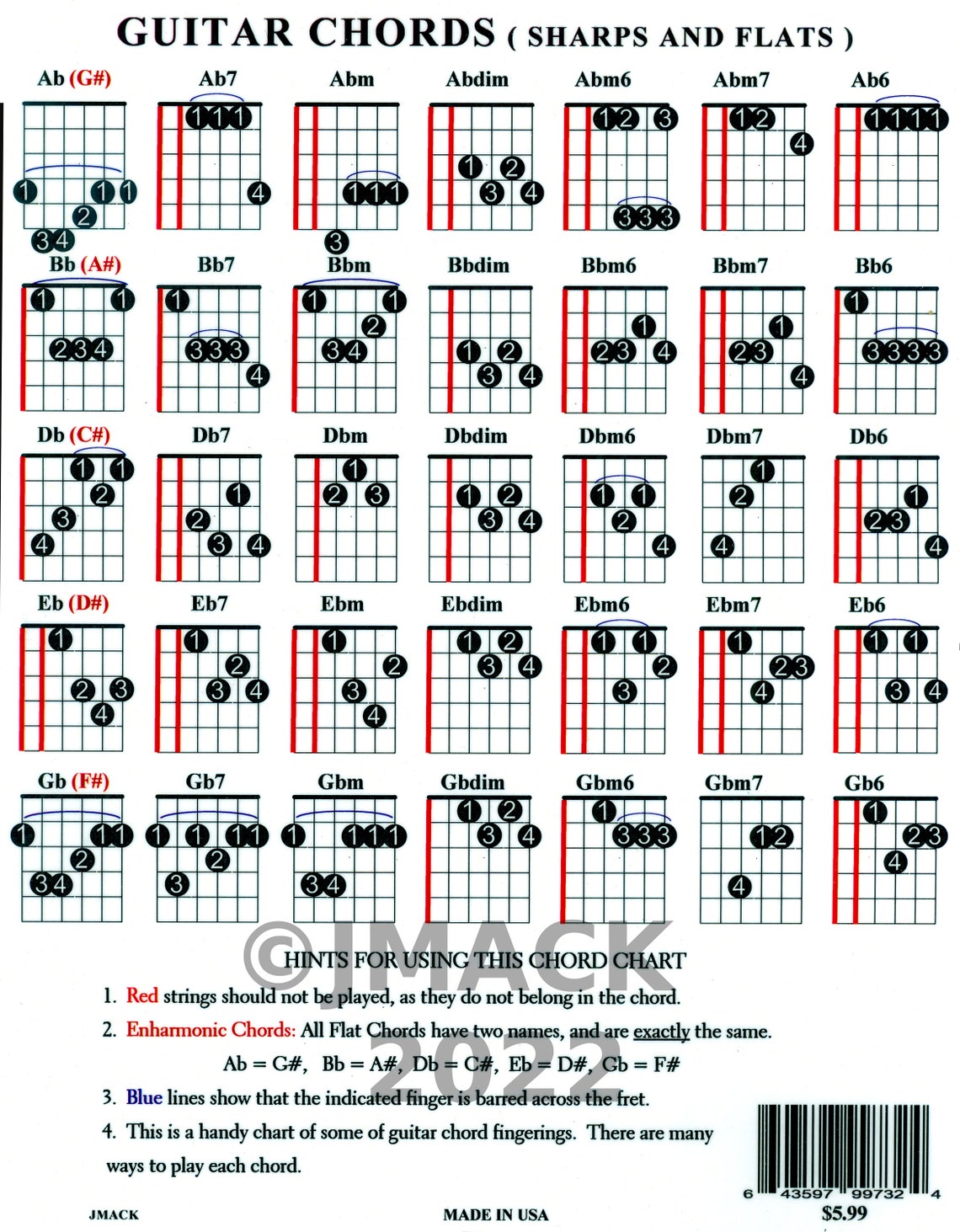 Guitar Chord Chart Guitar Lesson Quick Reference - Etsy