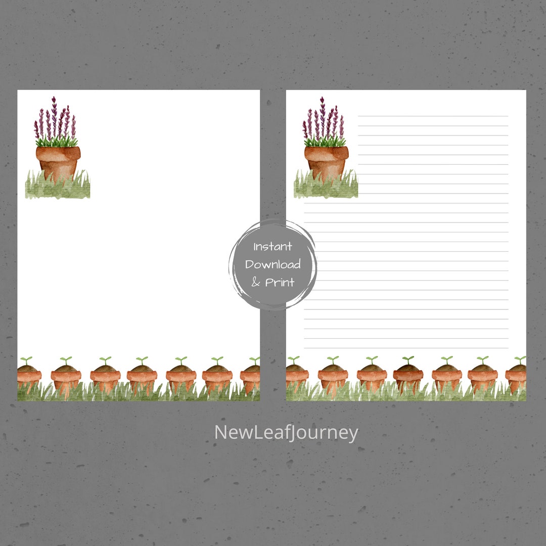 Printable Spring Garden Lavendar Pots Writing Paper Floral Letter ...