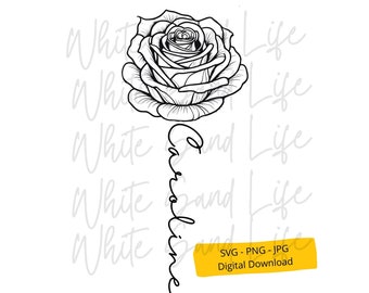 Rose With Name Svg File - Etsy