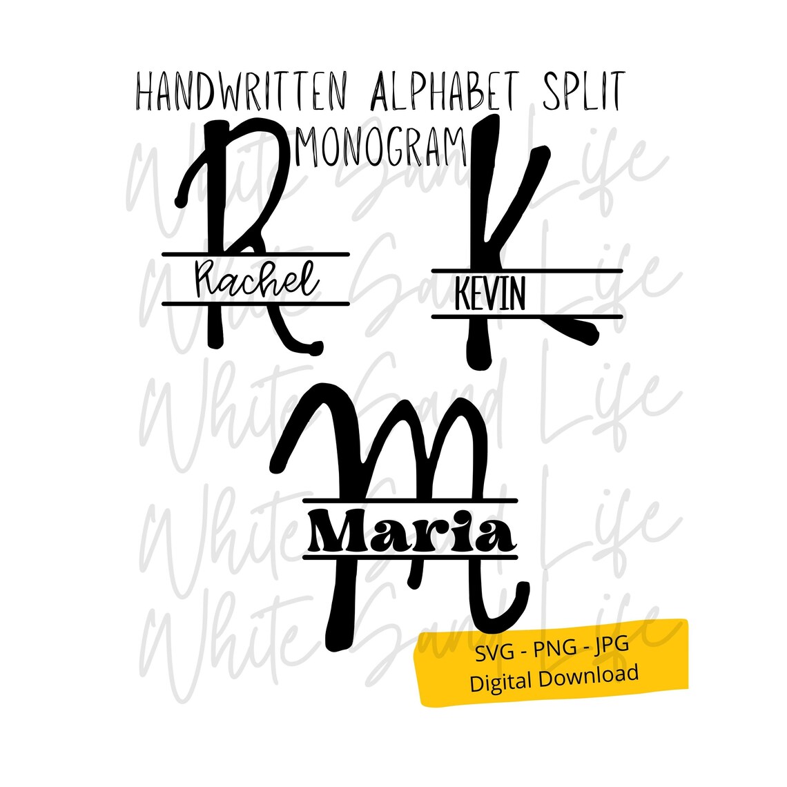 Split Monogram Alphabet Svg, Handwritten Png, Monogrammed Split Letters ...
