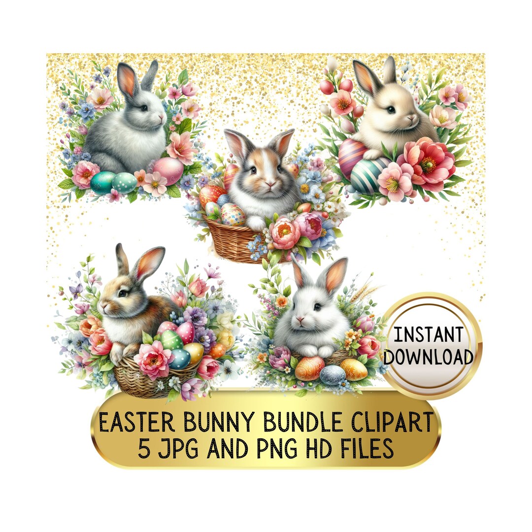 Easter Bunny Bundle Clipart, Happy Easter Watercolor Png, Easter Bunny ...
