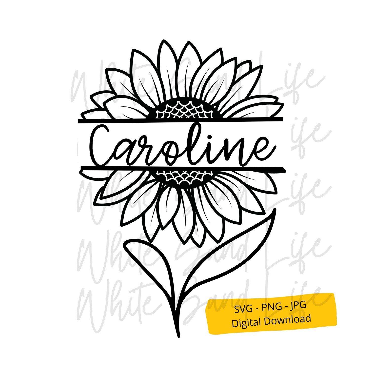Personalized Sunflower Monogram Svg, Split Sunflower Png, Sunflower ...