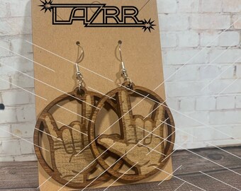 ASL American Sign Language I Love You Sign Wood Earrings Deaf Hard of ...