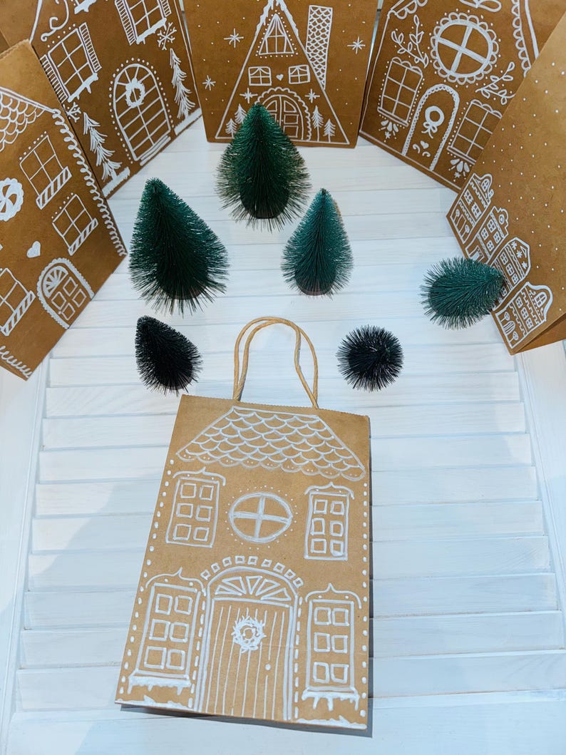 Gingerbread House Gift Bag Handmade Christmas House Paper Bag Holiday ...