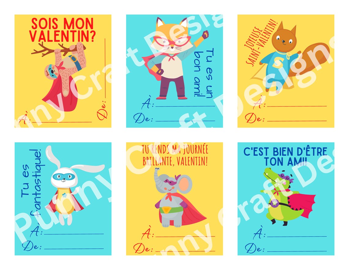FRENCH Printable Super-animals Valentine Cards - Cartes Imprimables De ...