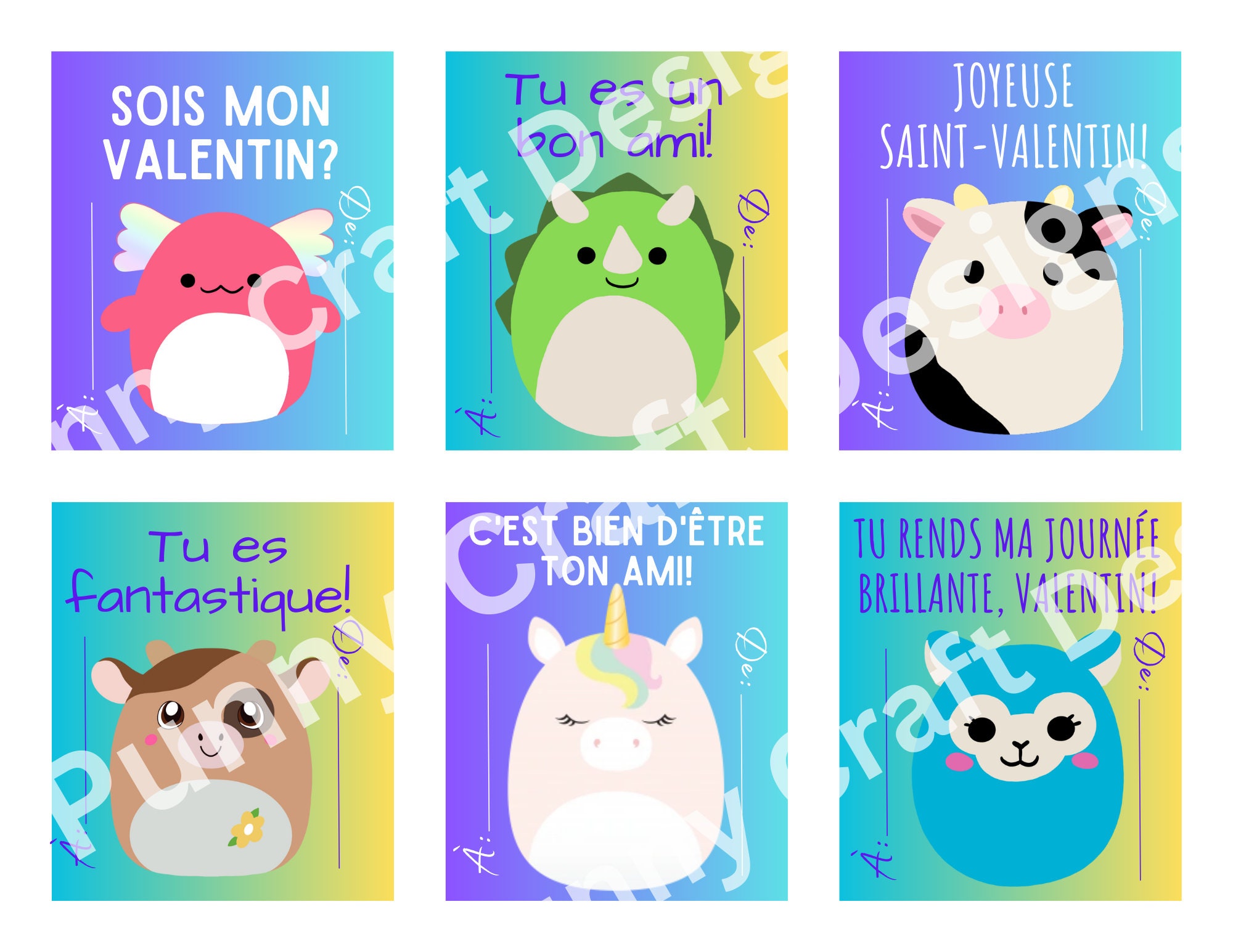 FRENCH Printable Cute Plushies Valentine Cards Cartes Imprimables De La ...