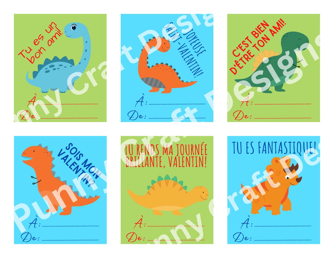 Printable Dinosaur French Valentine Cards Cartes Imprimables - Etsy