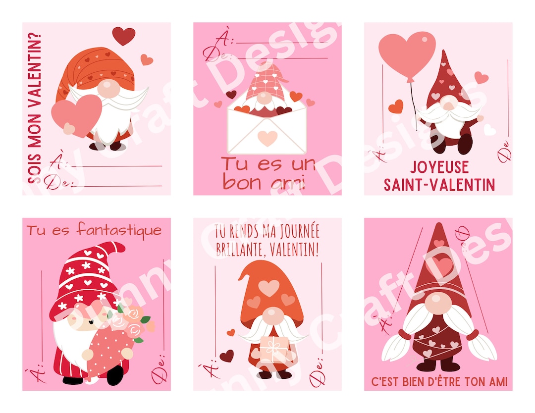 FRENCH Printable Gnome Valentine Cards Cartes Imprimables De La Saint ...