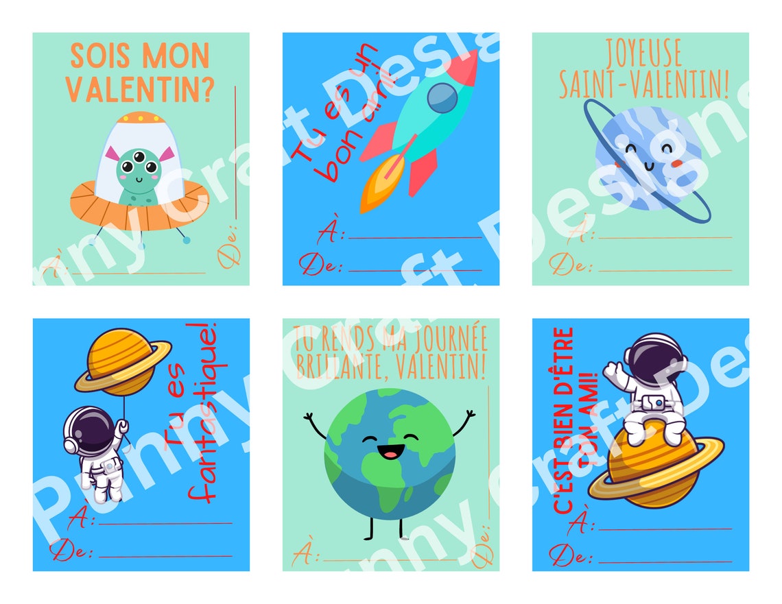 FRENCH Printable Space Valentine Cards - Cartes Imprimables De La Saint ...