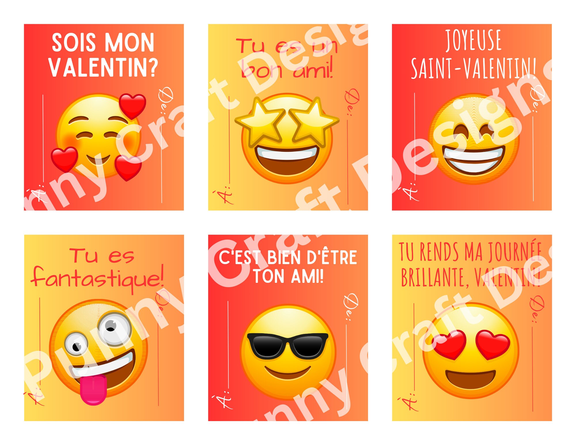 FRENCH Printable Emojis Valentine Cards - Cartes Imprimables De La ...