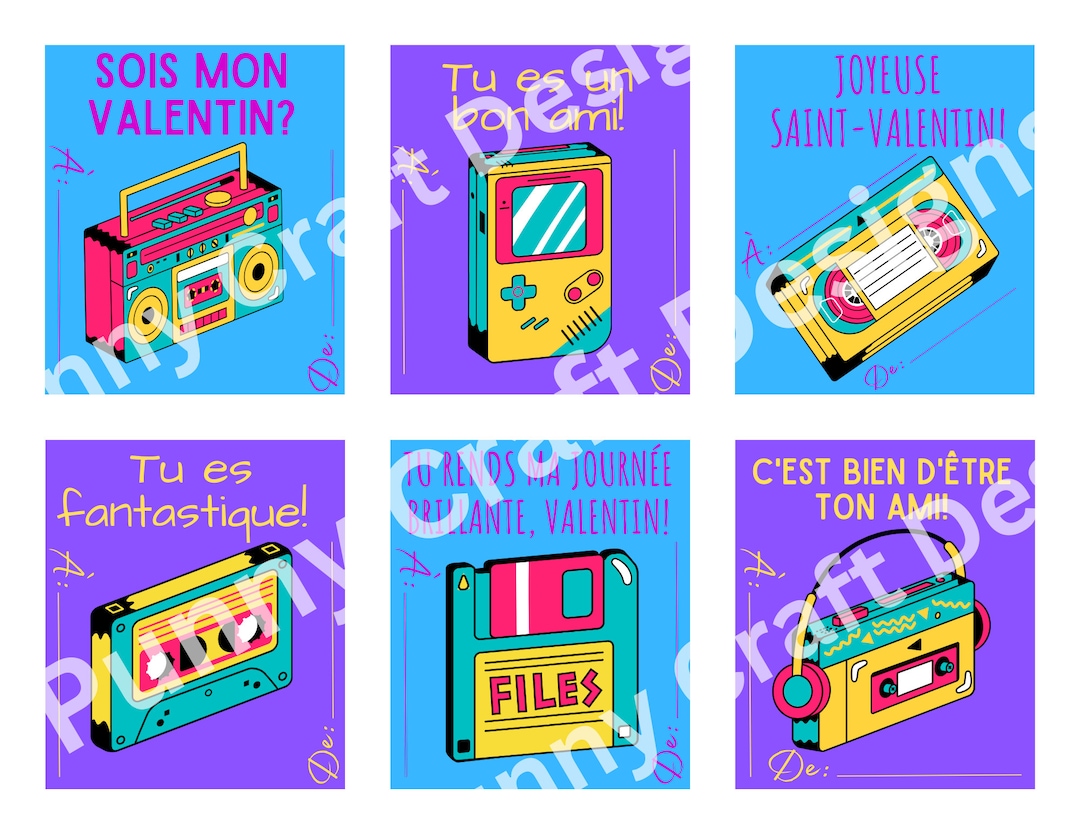 FRENCH Printable 90's Valentine Cards - Cartes Imprimables De La Saint ...