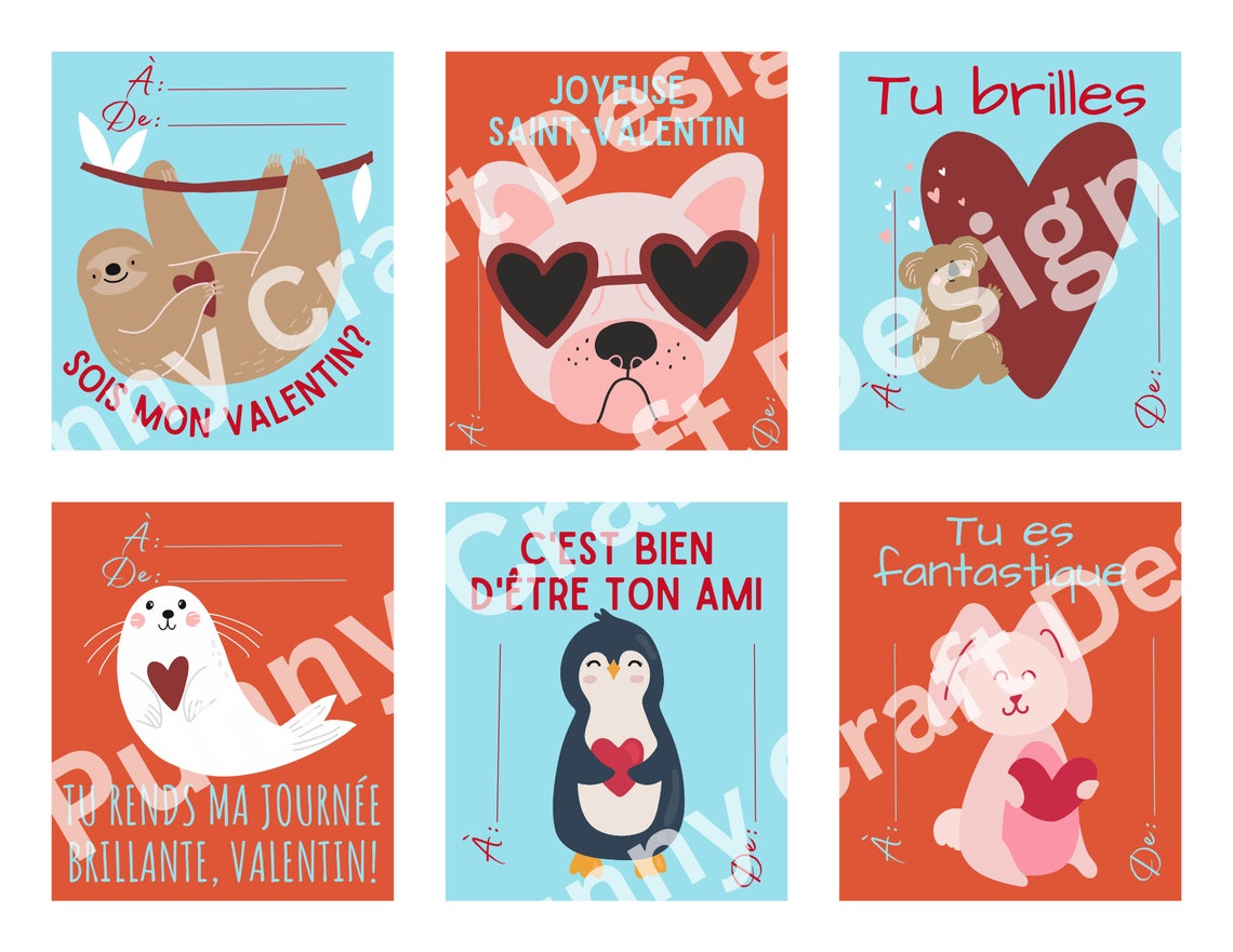 FRENCH Printable Animal Valentine Cards - Cartes Imprimables De La ...