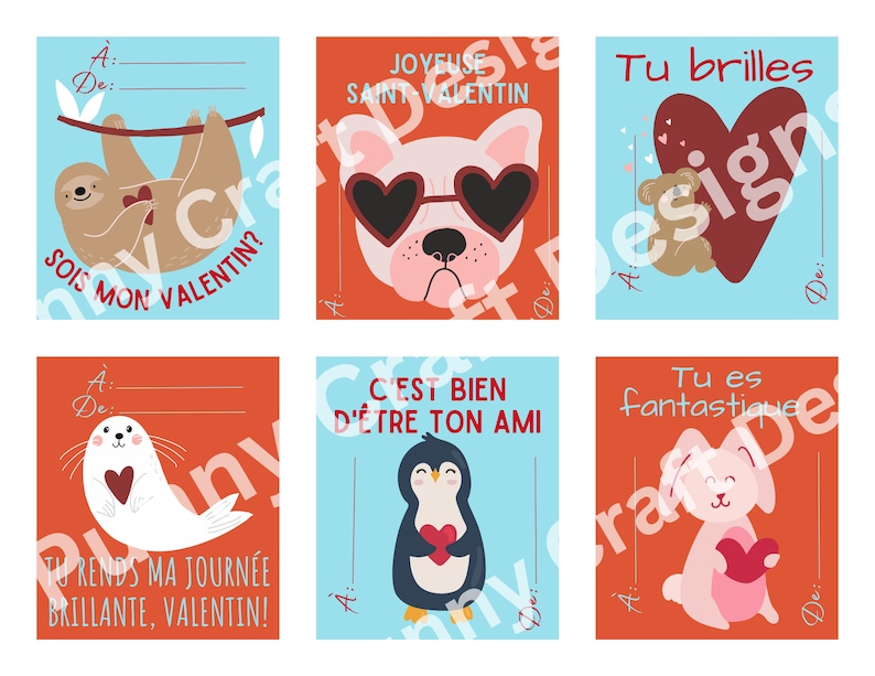FRENCH Printable Animal Valentine Cards - Cartes Imprimables De La ...