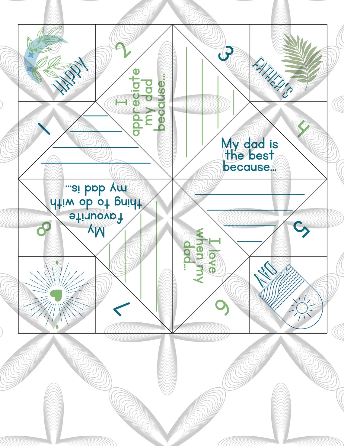 ENGLISH Printable Father's Day Fortune Teller / Cootie Catcher Digital ...