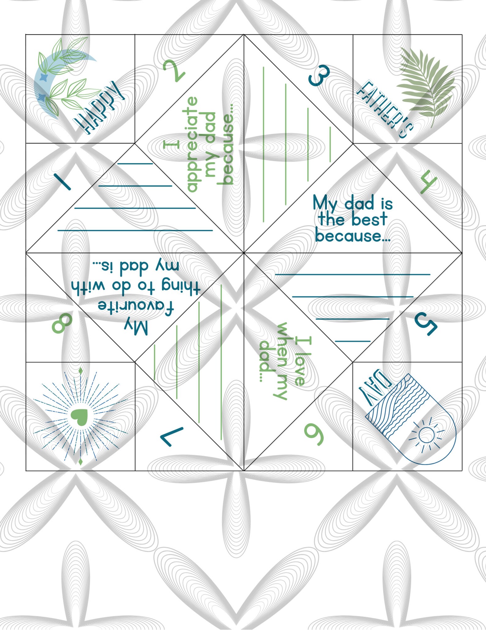 ENGLISH Printable Father's Day Fortune Teller / Cootie Catcher Digital ...