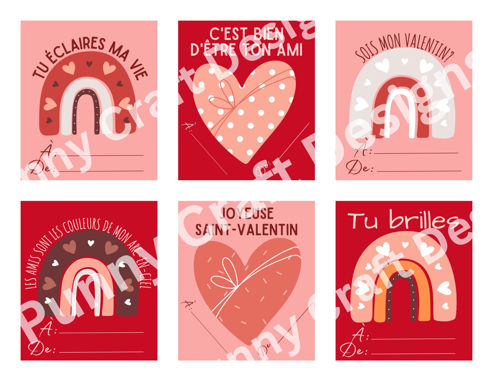 FRENCH Printable Rainbow Valentine Cards - Cartes Imprimables De La ...