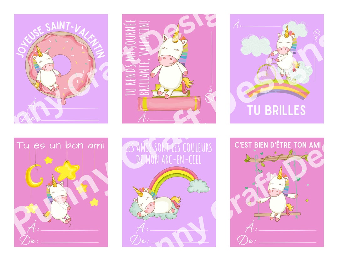 FRENCH Printable Unicorn Valentine Cards - Cartes Imprimables De La ...