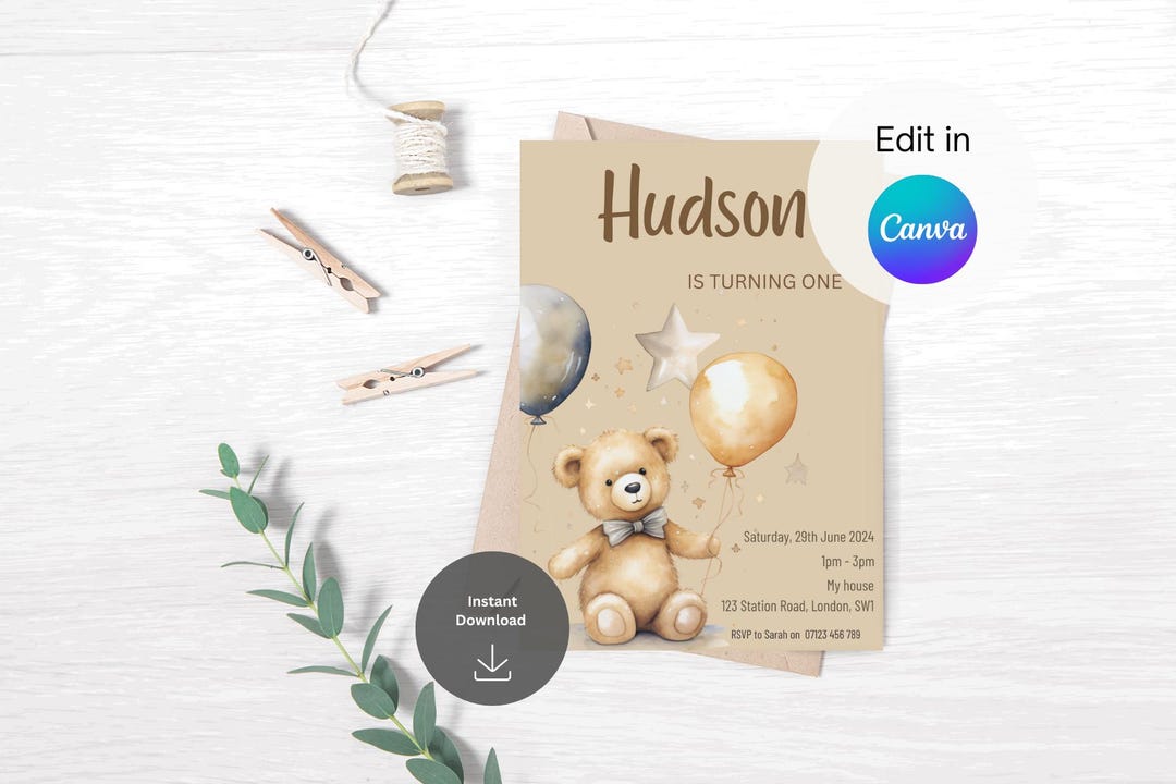 Editable Bear Theme Birthday Party Invite. Kids Party Invite. Children ...