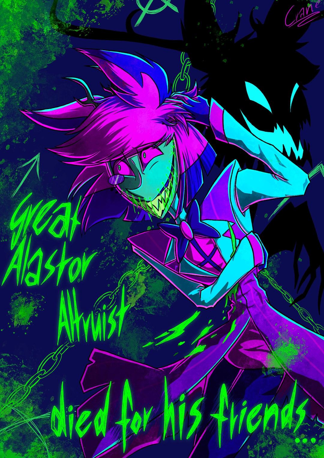 Neon Alastor Hazbin Hotel Fanart Poster Print Postcard - Etsy