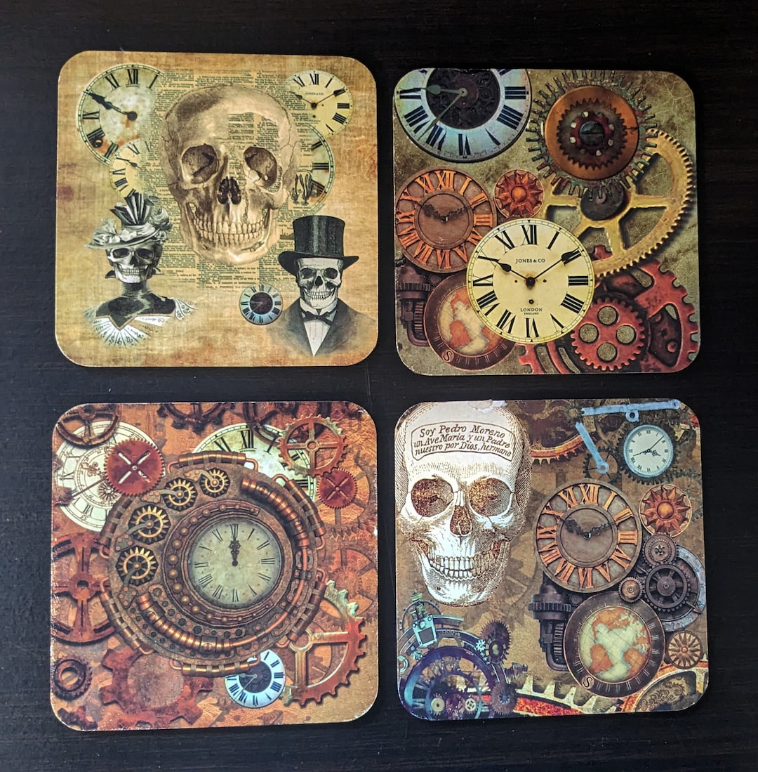 Steampunk Drink Coasters Cogs Clocks Skulls Gothic Industrial - Etsy