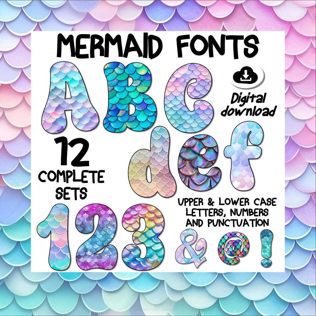 Mermaid Scale Font Bundle: 12 Sets, Letters, Numbers (digital Download ...