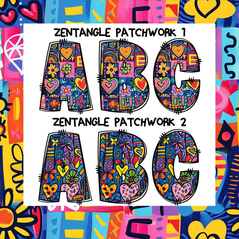 Zentangle Doodle Patchwork Alphabets Png, 12 Full Sets of Zentangle ...