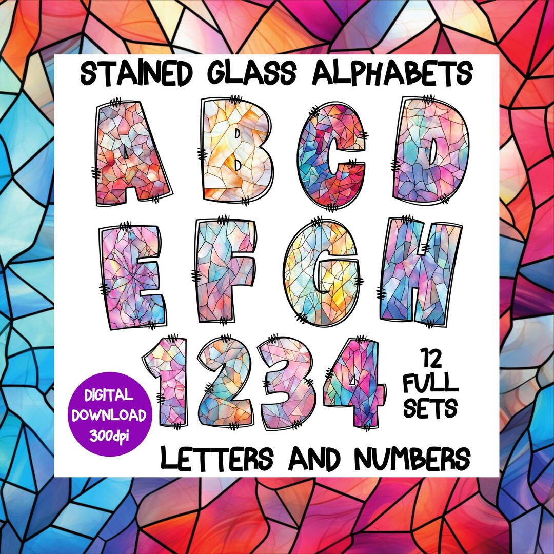 Stained Glass Alphabets Png, 12 Full Sets of Stained Glass Window ...