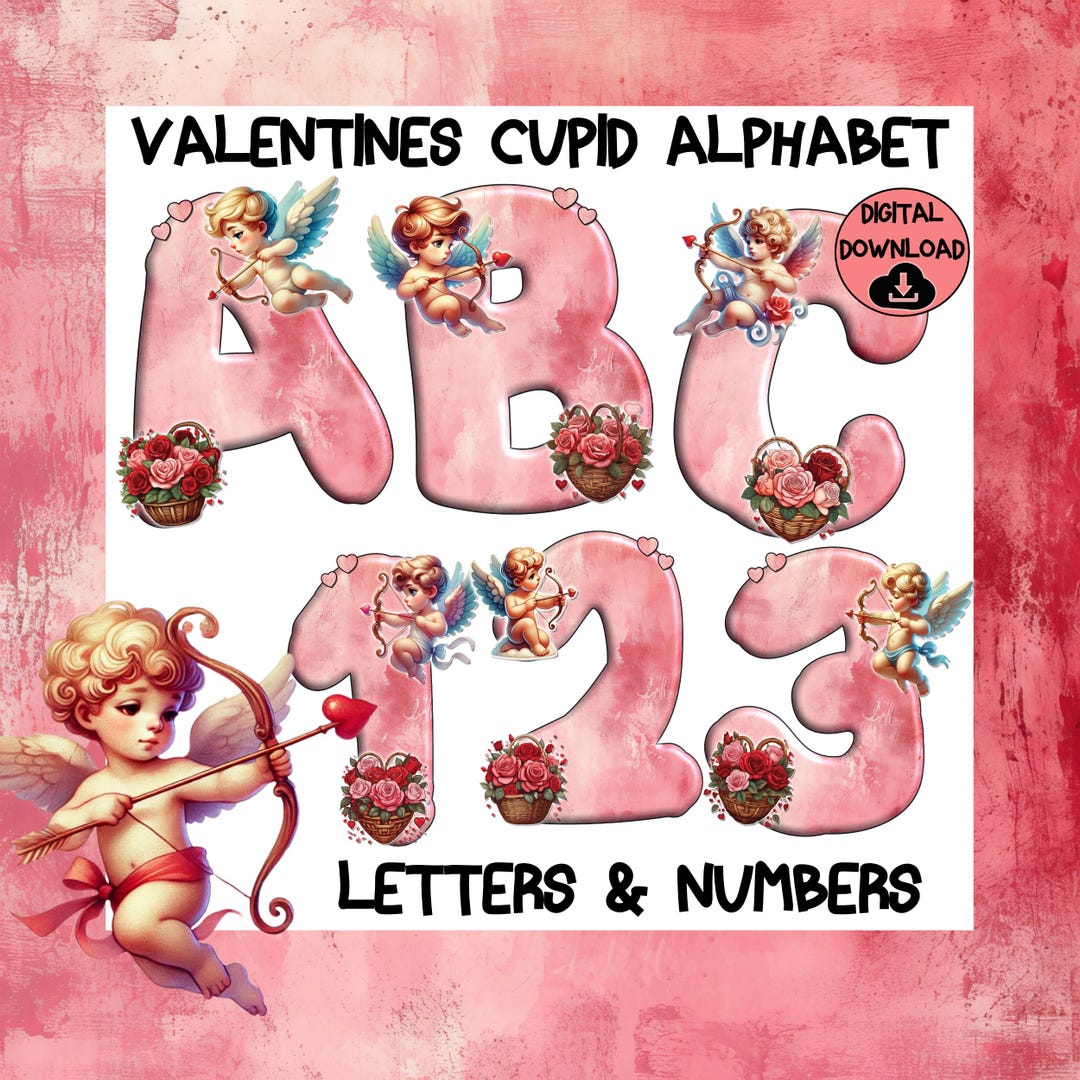 Vintage Cupid Valentine Alphabet Png, Cute Cupid Letters and Numbers ...