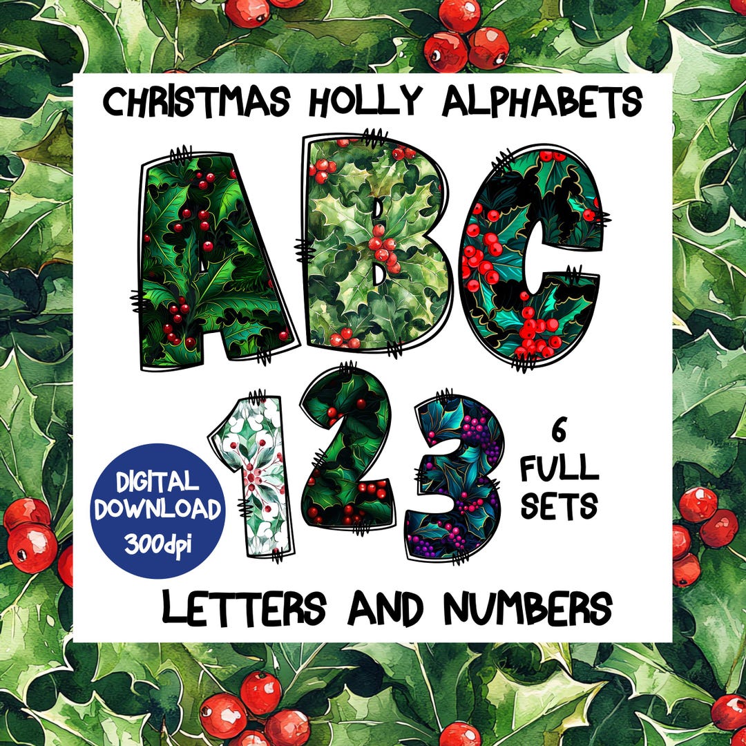 Christmas Alphabet Png Digital Download 6 Sets Christmas Holly Font ...