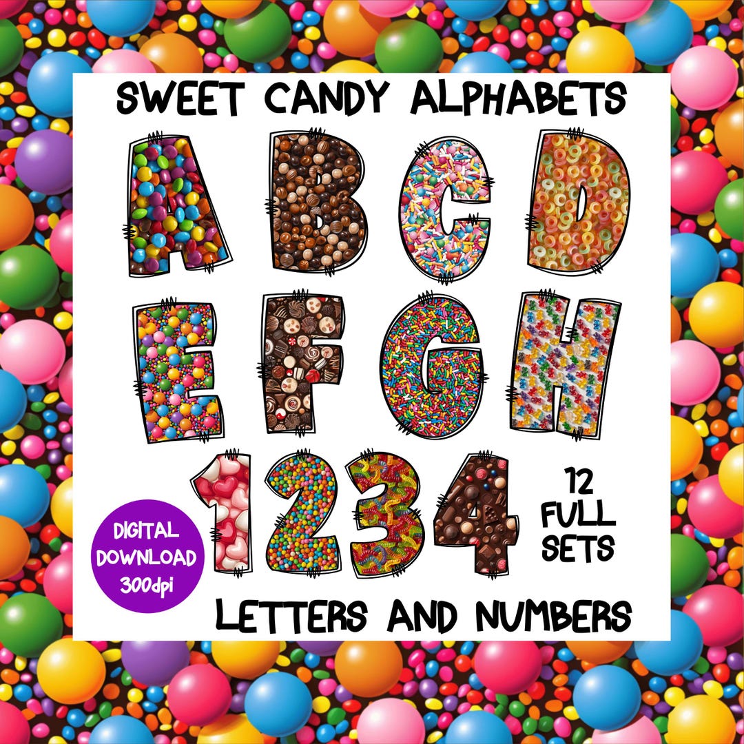 Sweet Candy Alphabets Png, 12 Full Sets of Candy Letters and Numbers ...