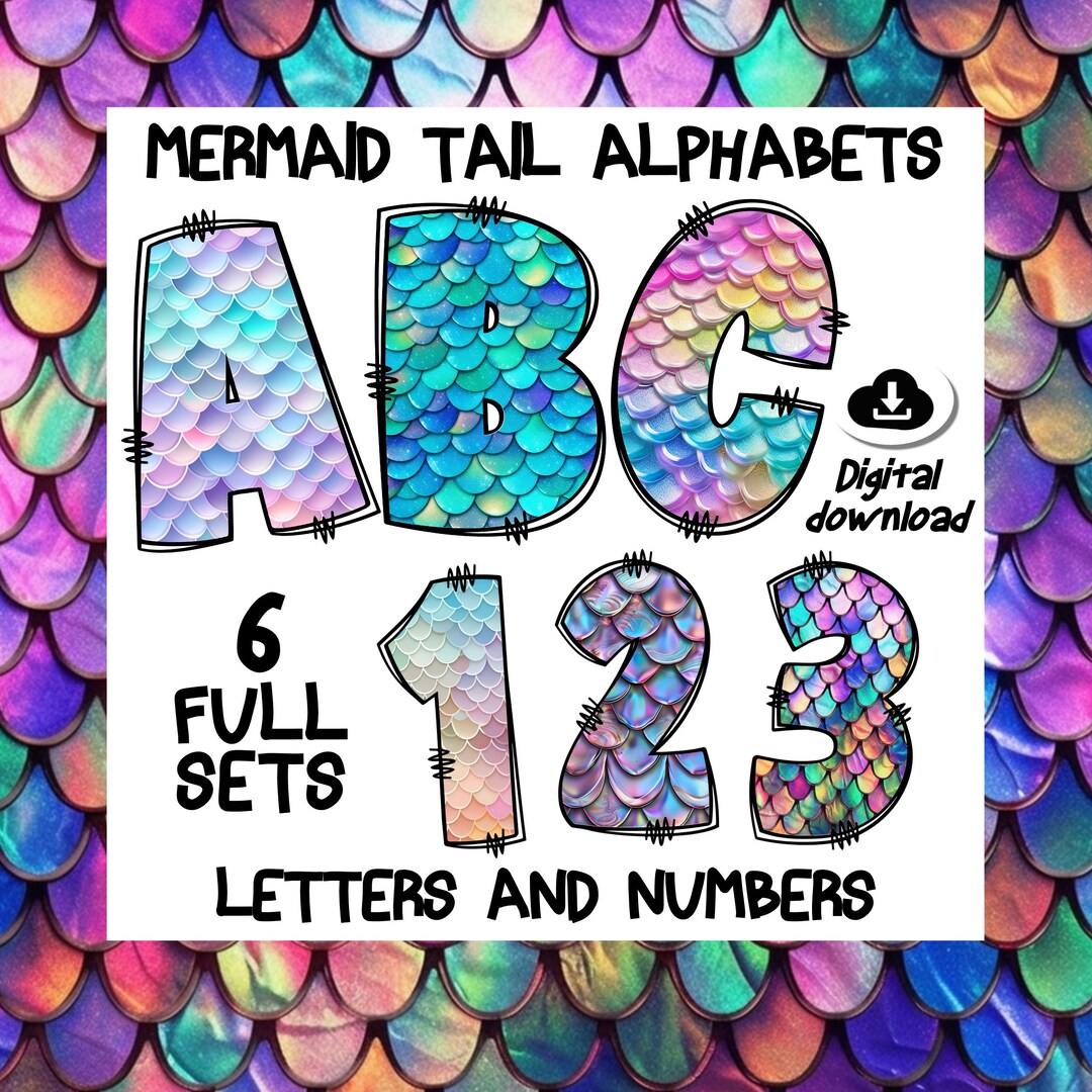 Mermaid Scale Font Bundle – 6 Shimmering Ocean Alphabet Pngs ...