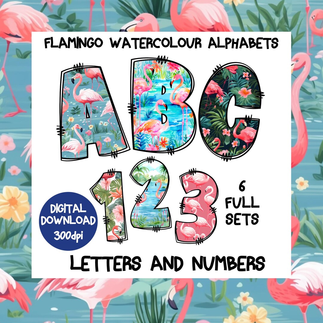 Flamingo Watercolor Alphabet PNG, Clipart Letters, Doodle Font (digital ...