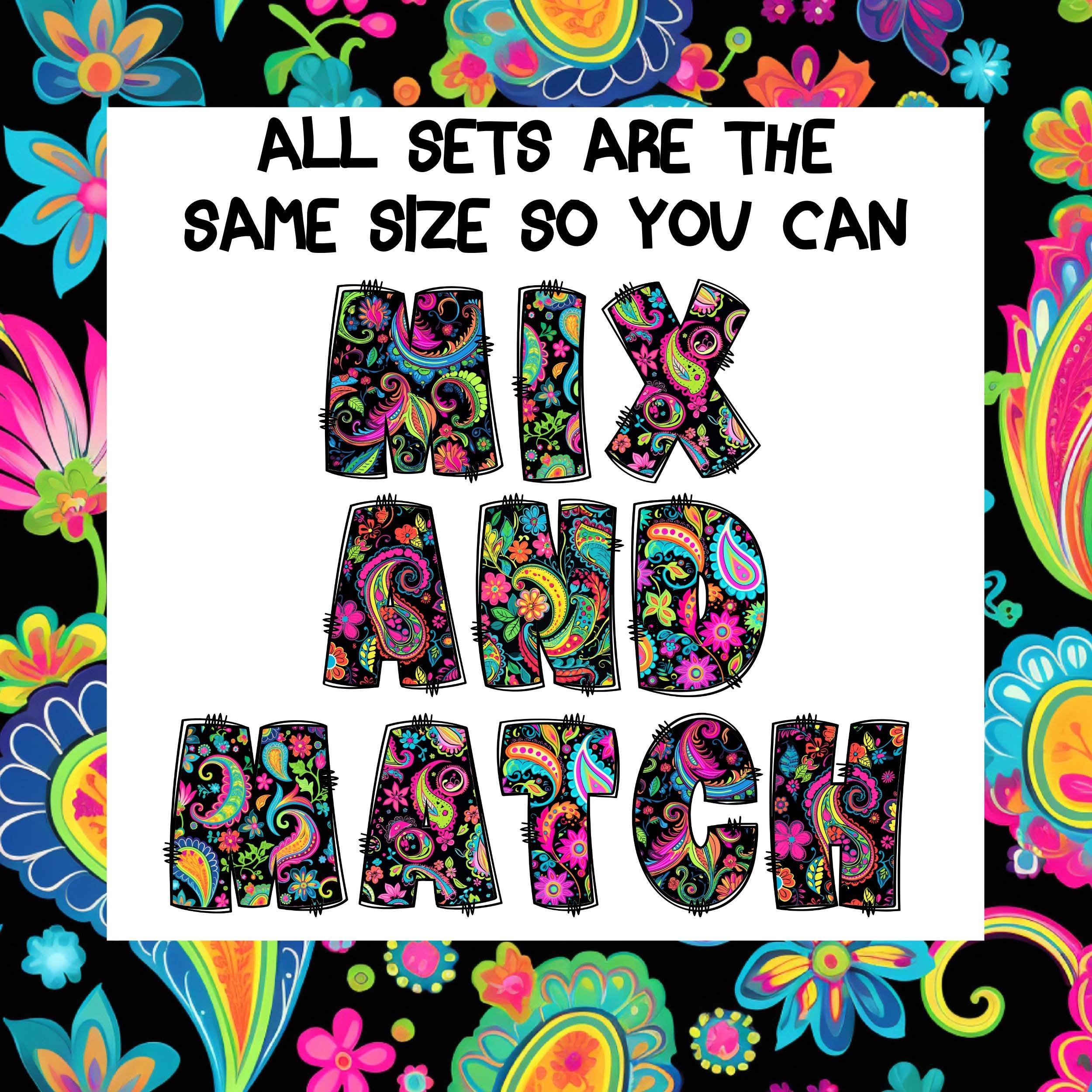 Paisley Alphabet Png, 6 Sets of Black Background Paisley Design Letters ...